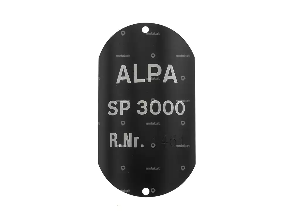 Plaque signalétique NOS | Alpa Spezial 3000 | mofakult
