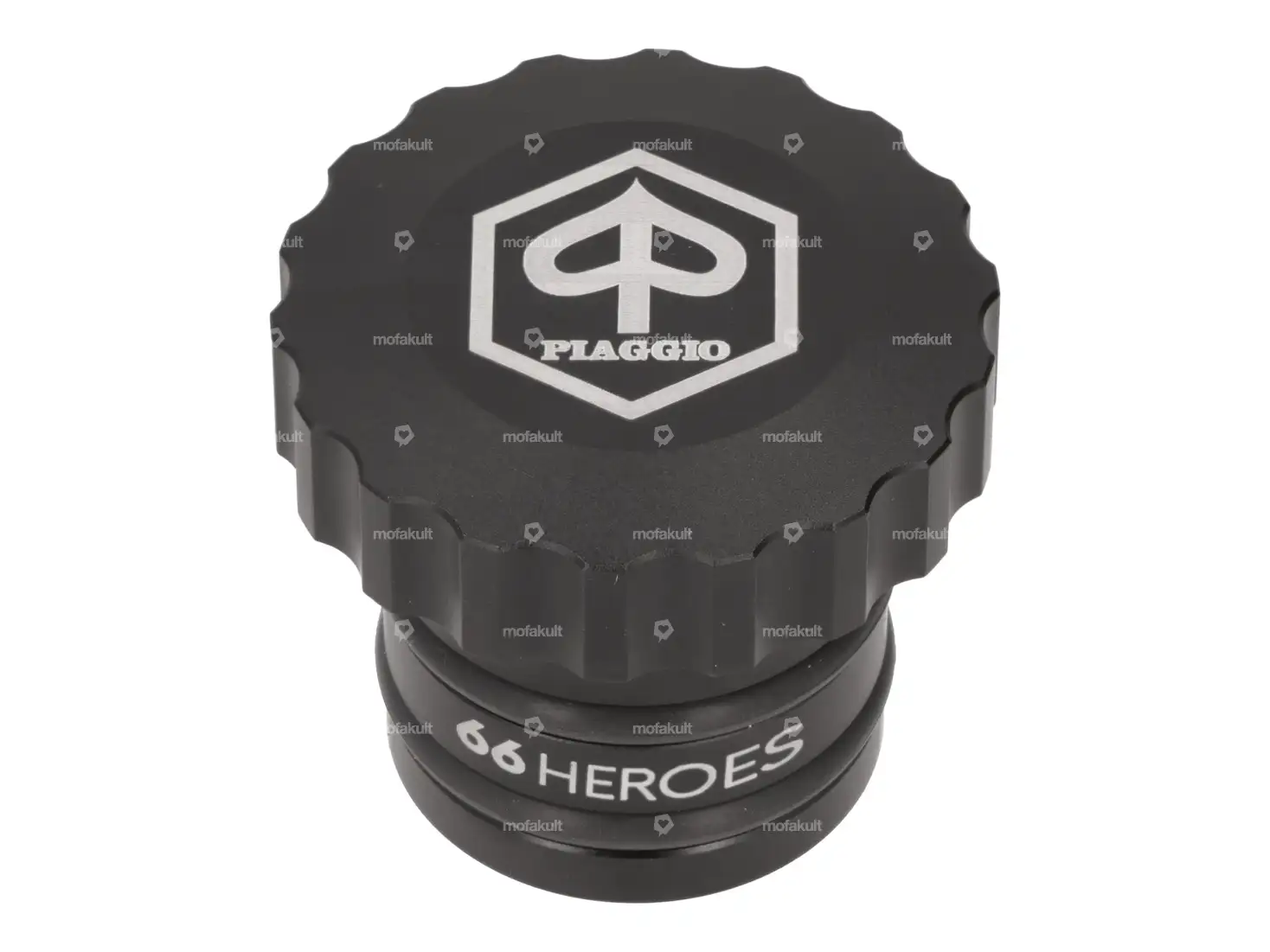 66HEROES Tankdeckel «Piaggio» perforated schwarz | Piaggio Ciao, Bravo | mofakult
