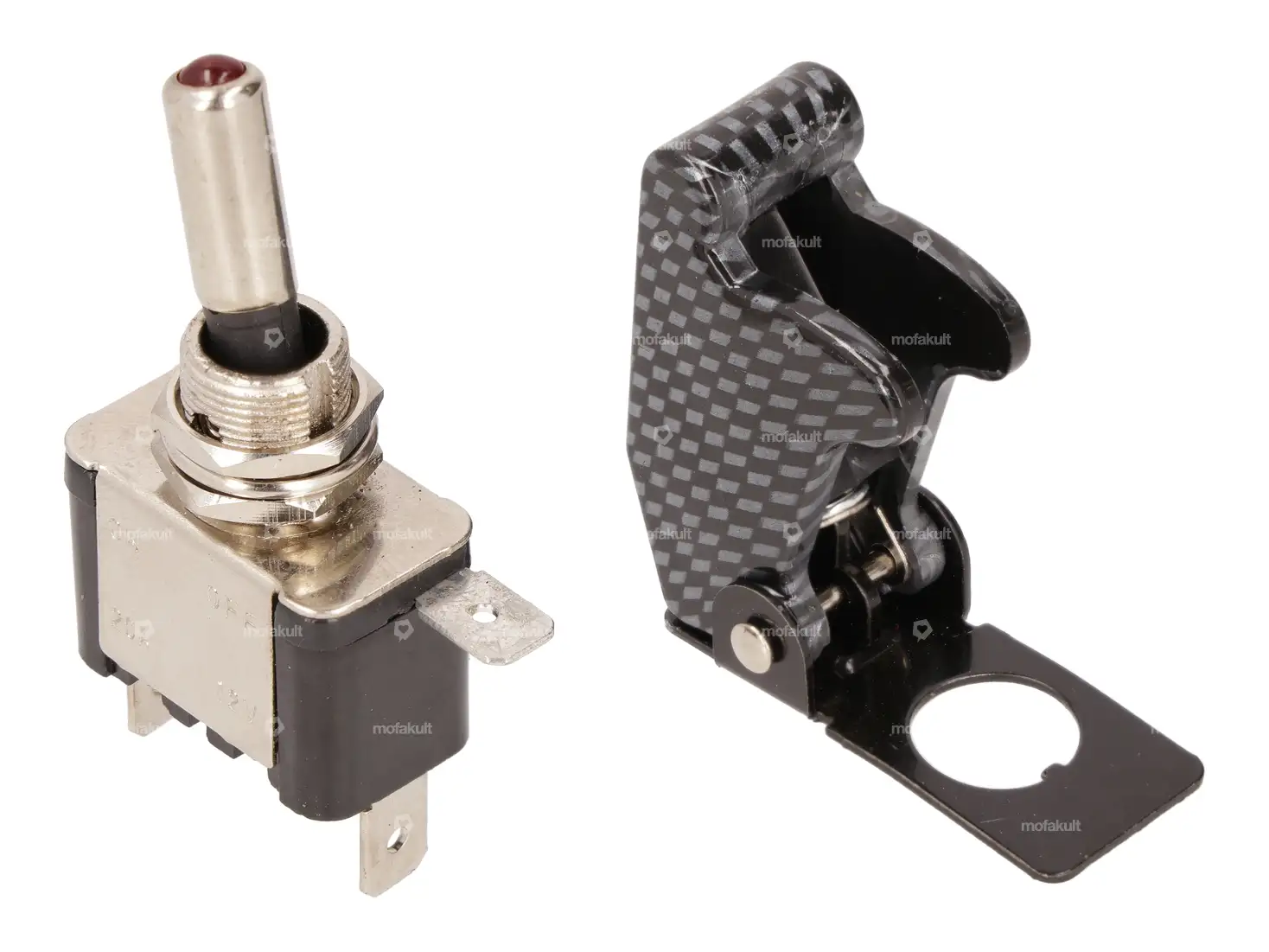 Kippschalter Carbon-Look Sicherheitskappe & LED | mofakult